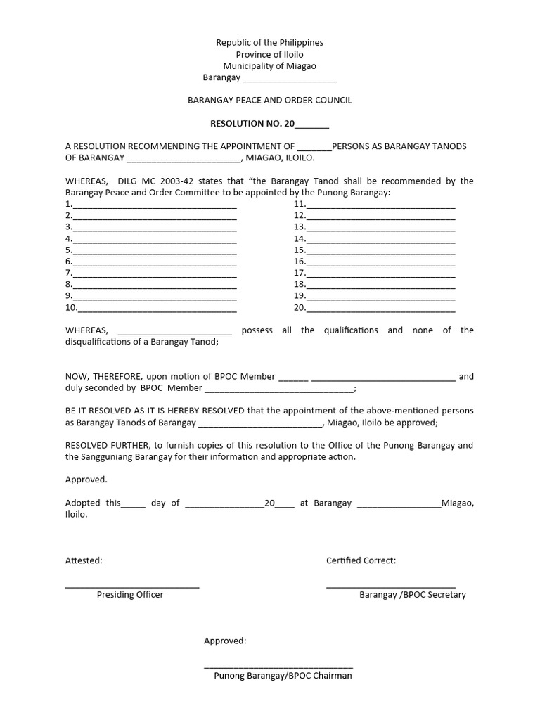 Res. Recommending The Appointment of Tanods | PDF