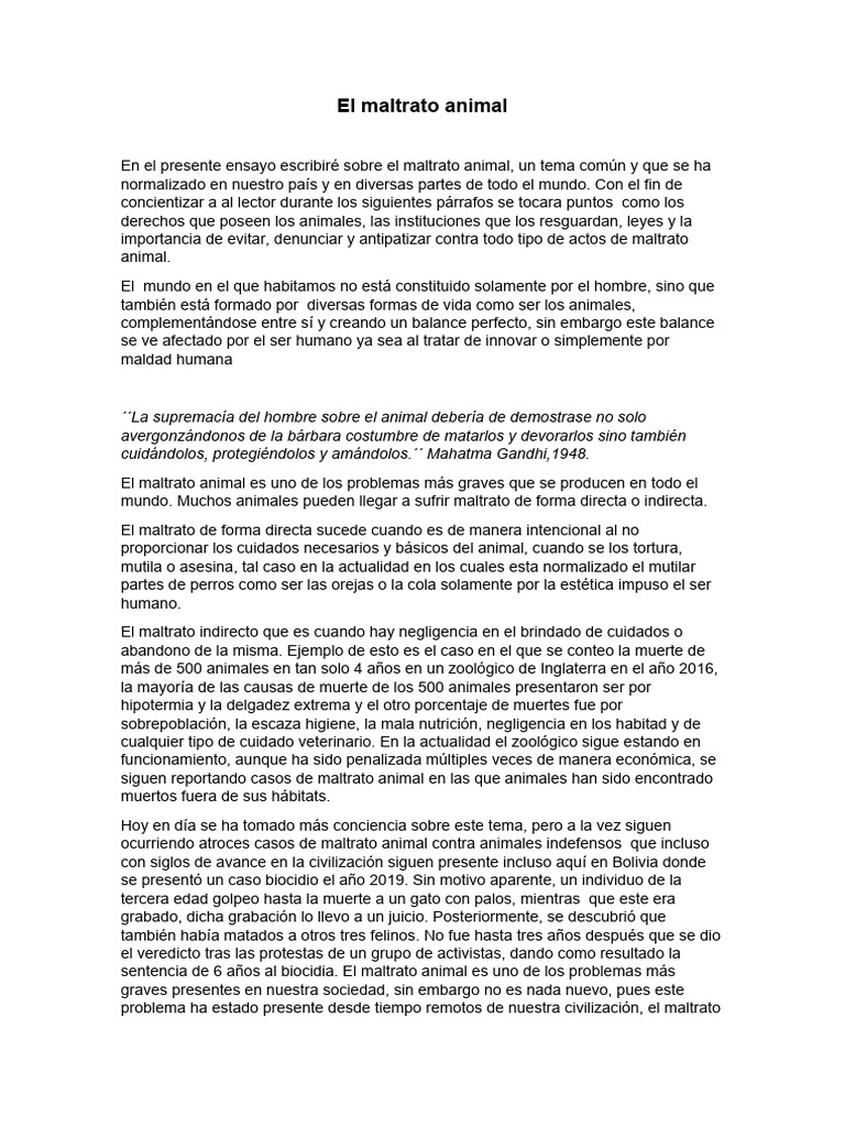 ENSAYO Maltrato Animal | PDF | Abuso infantil | Crueldad hacia los animales