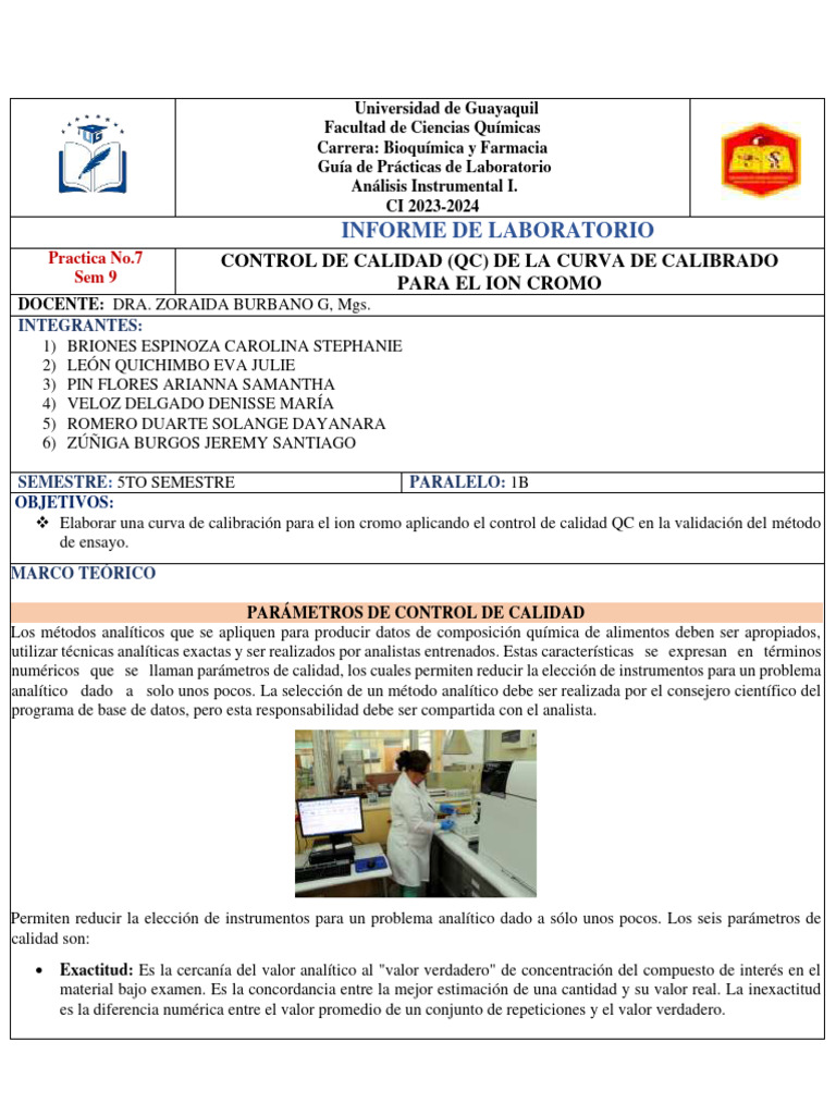 Informe #7 - Control de Calidad (QC) de La Curva de Calibrado para El Ion Cromo | PDF ...