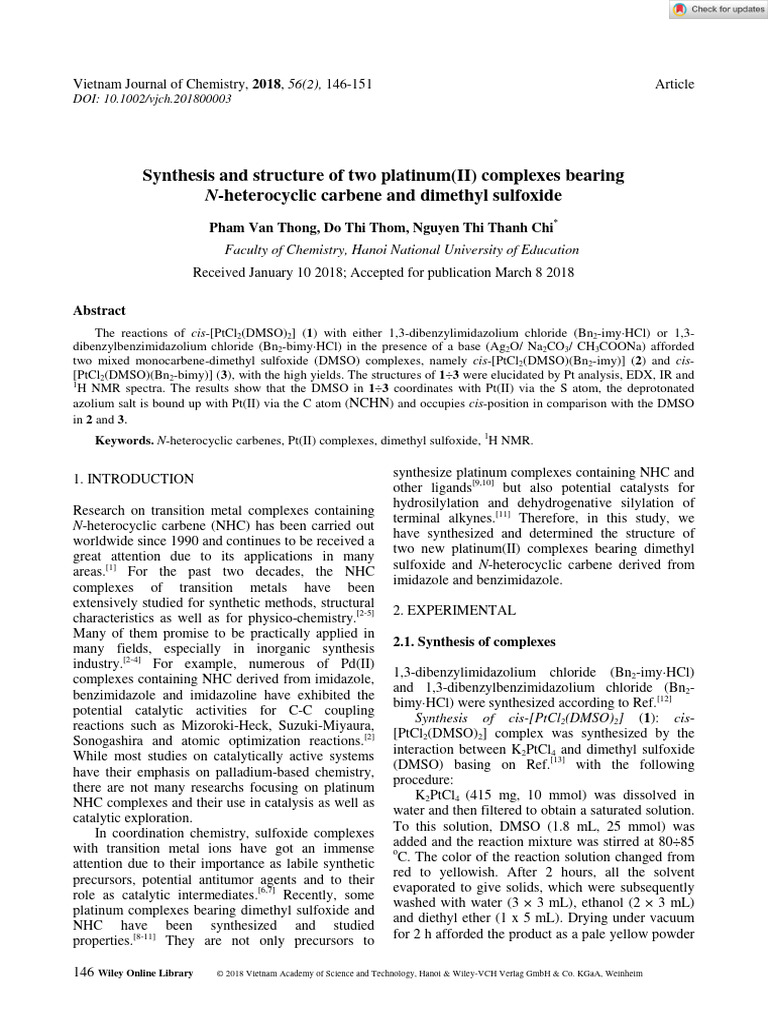 Synthesis of Platinum(II) NHC Complexes | PDF | Coordination Complex | Proton Nuclear Magnetic ...