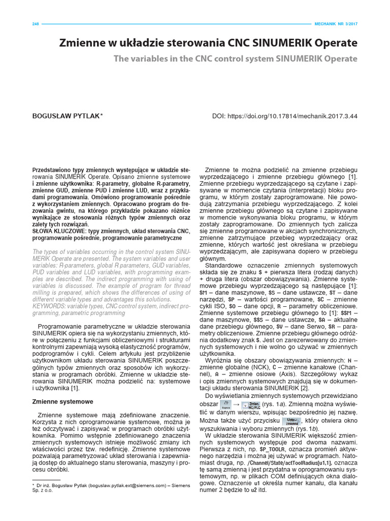 Zmienne W Układzie Sterowania CNC SINUMERIK Operate | PDF