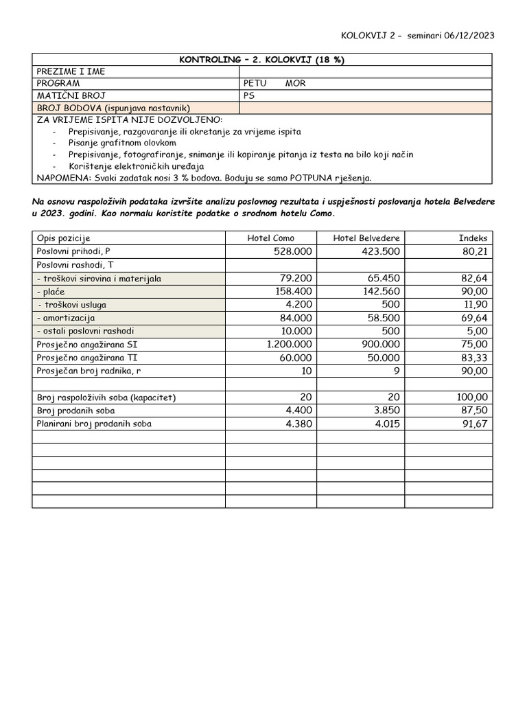 Kolokvij Za Vježbu Na Satu 06 12 2023 | PDF