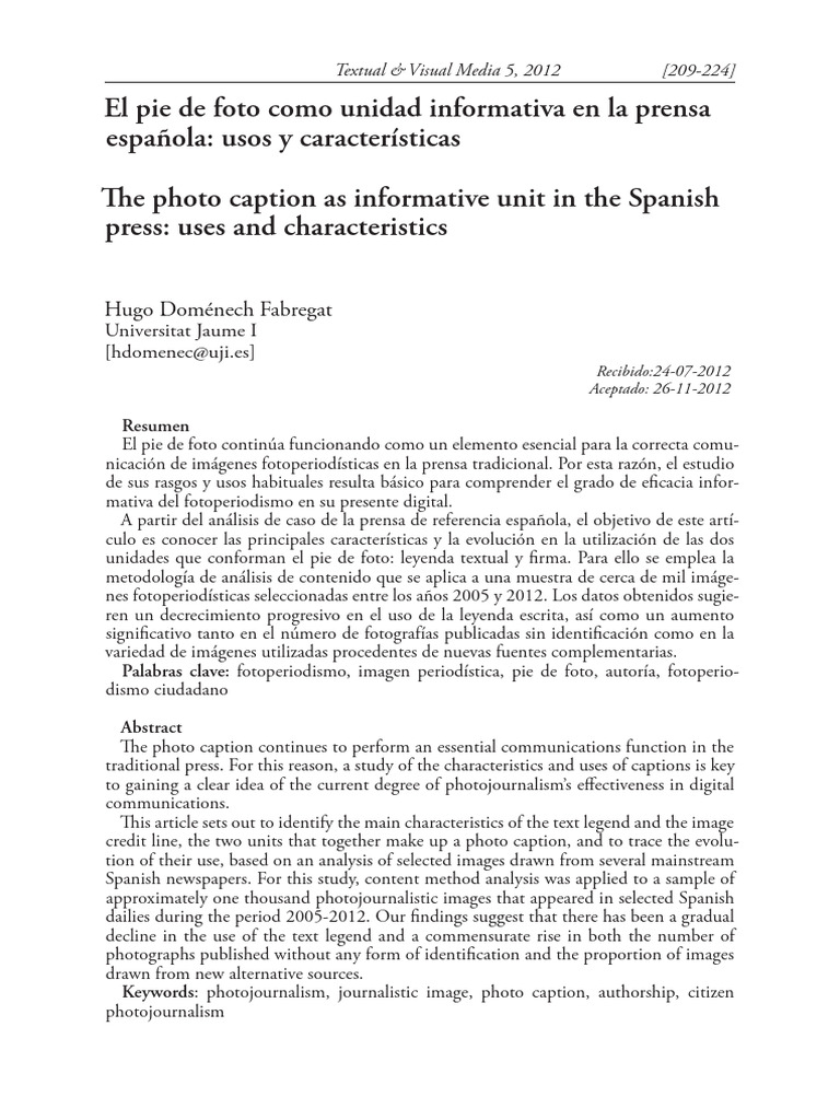 El Pie de Foto Como Unidad Informativa en La Prensa | PDF | Imagen
