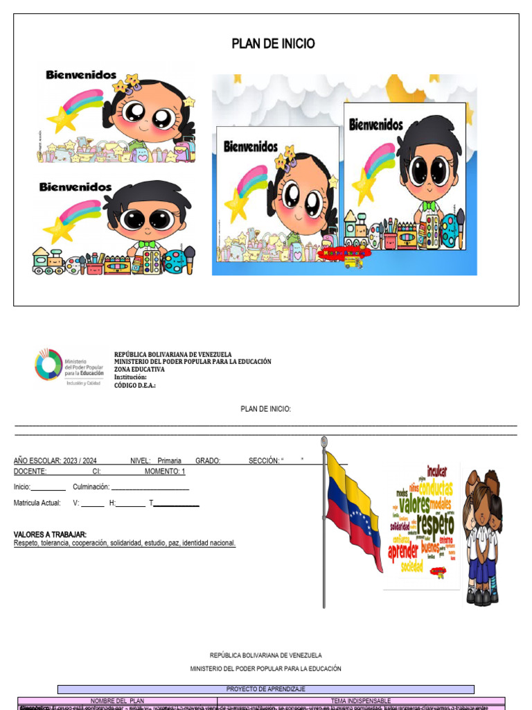 Plan de Inicio Educación Primaria 2023 2024 | PDF | Aprendizaje ...