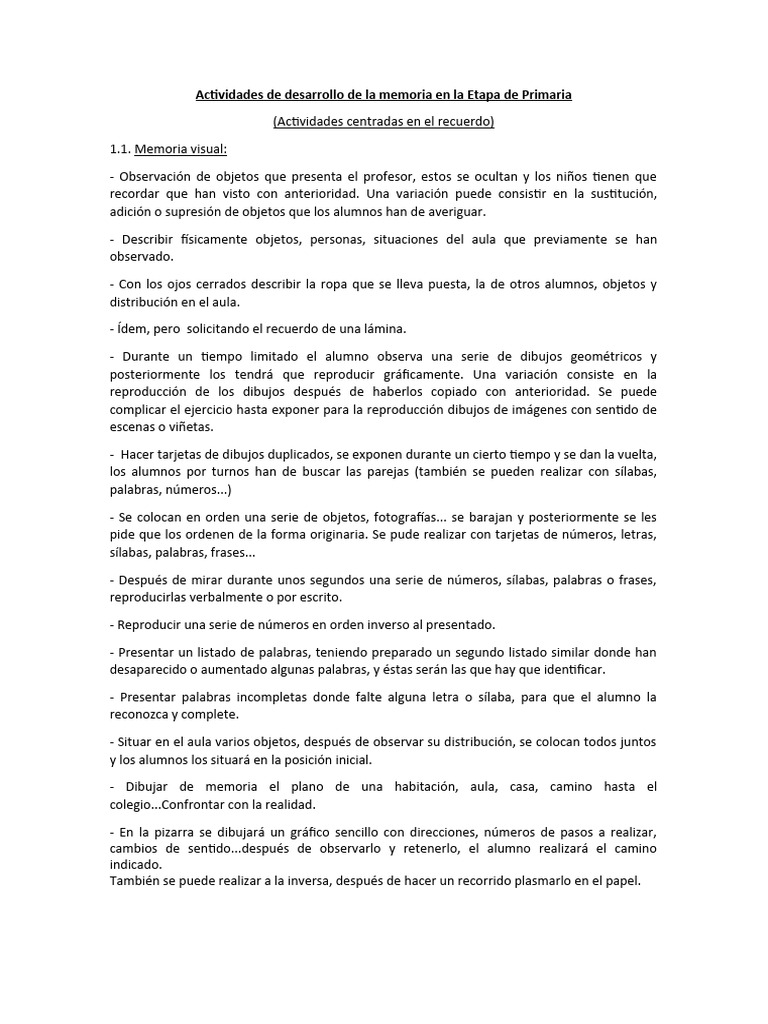 Actividades para Desarrollar la Memoria en Primaria | PDF | Memoria