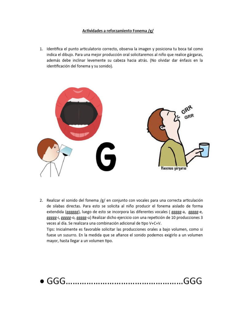 Actividades para Articular el Fonema G | PDF | Artes del Lenguaje y ...