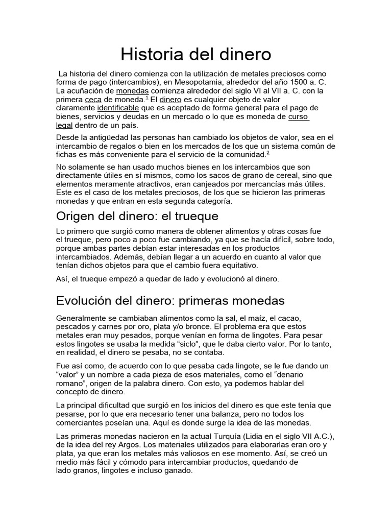 Historia Del Dinero | PDF | Dinero | Economias