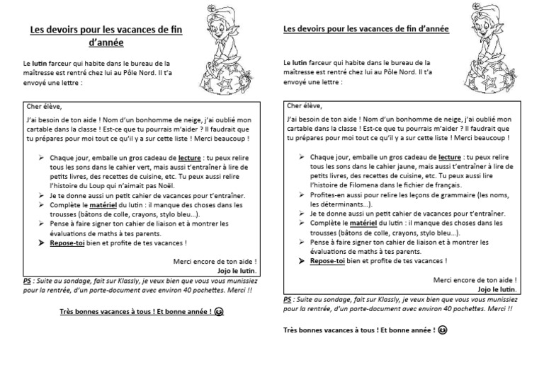 Devoirs Des Vacances de Fin Dannee | PDF