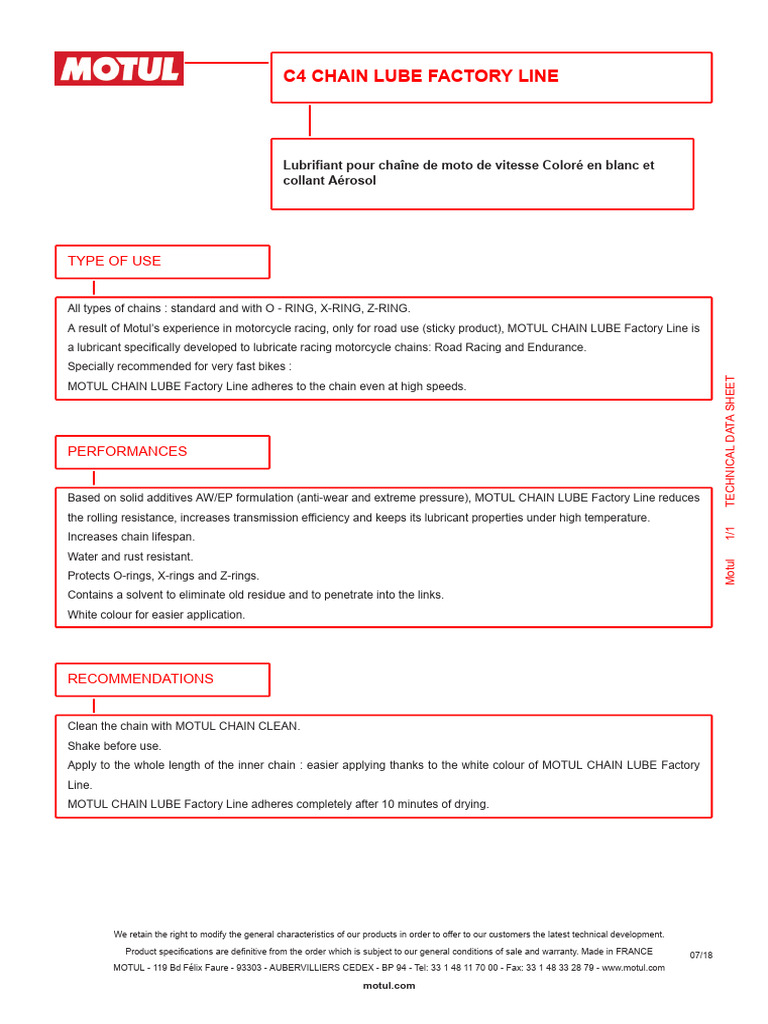 c4 Chain Lube Factory Line en FR Motul | PDF | Physical Sciences ...