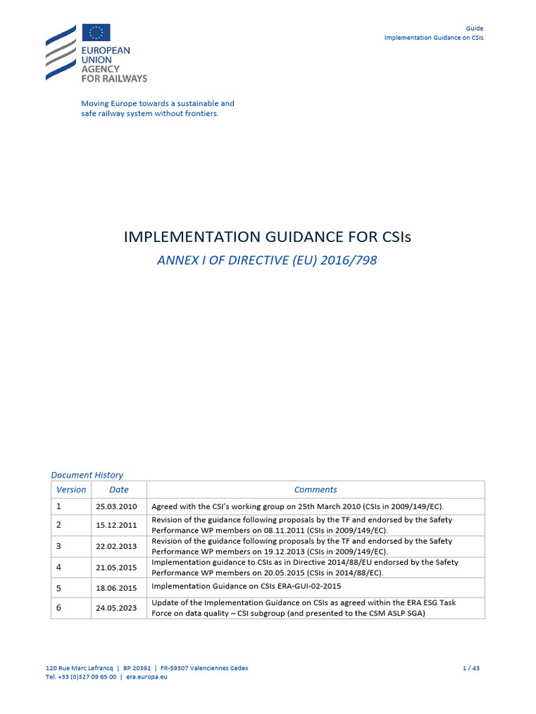 Implementation Guidance For CSIs | PDF | Train | Rail Transport