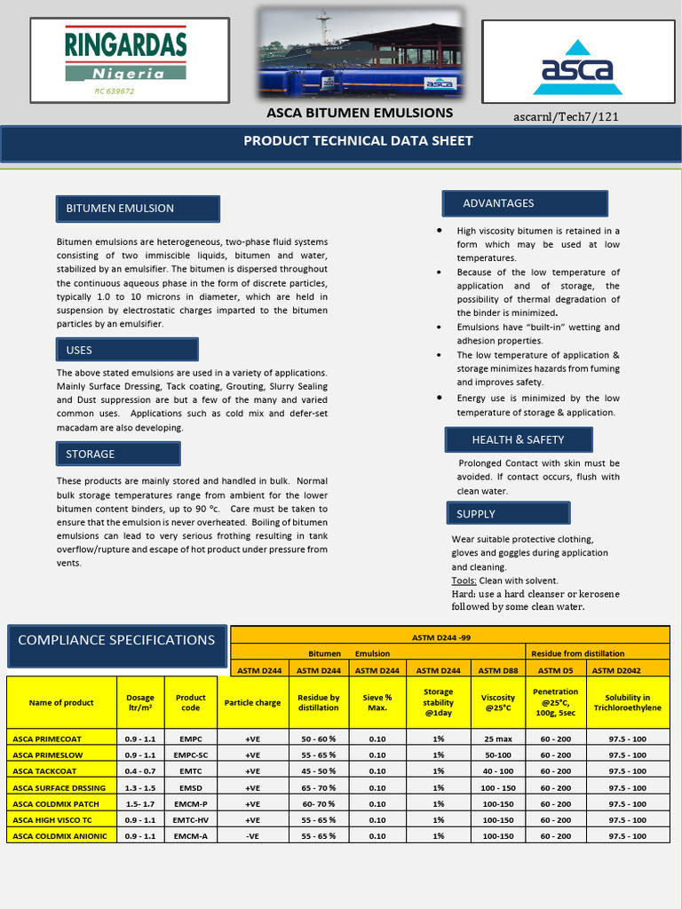 EMULSION TECHNICAL DATA SHEET (7 Revised 1212) | PDF | Emulsion | Phases Of Matter