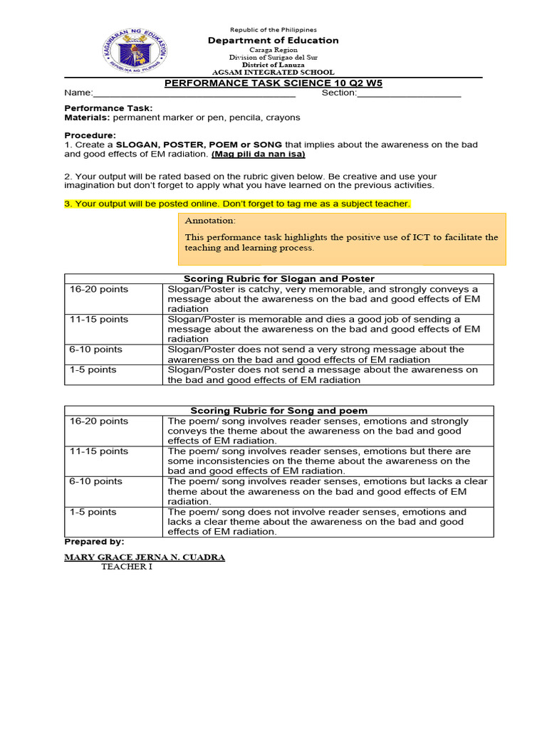 Performance Task Science 10 Q2 W5 | Download Free PDF | Cognitive Science | Learning