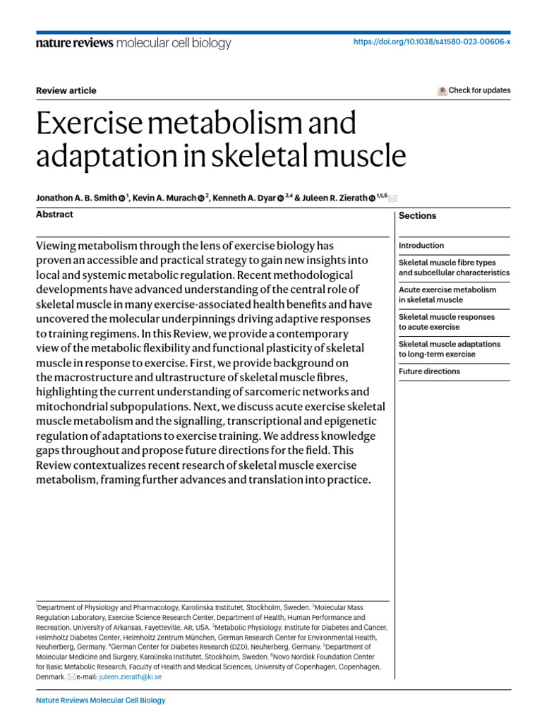 Nature, 2023 - Exercise Metabolism and Adaptation in Skeletal Muscle | PDF | Skeletal Muscle ...