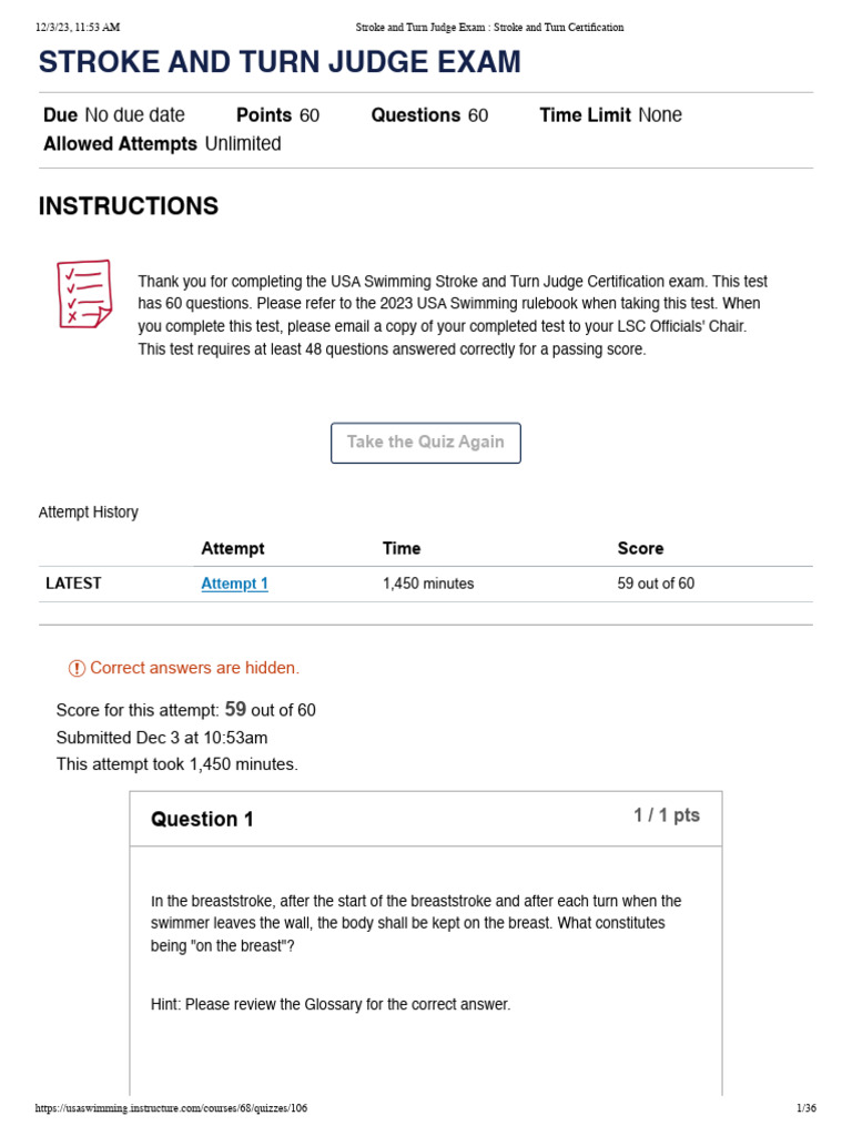 Stroke and Turn Judge Exam _ Stroke and Turn Certification | PDF