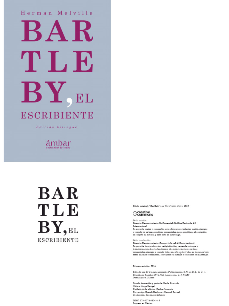 Bartleby El Escribiente Herman Melville Ámbar Cooperativa Editorial | PDF