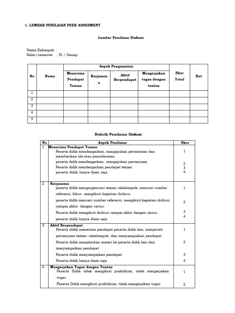 Lembar Penilaian Peer Assesment | PDF