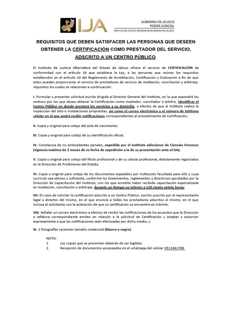 Certificaci N Adscrito A Centro P Blico Requisitos | PDF | Mediación