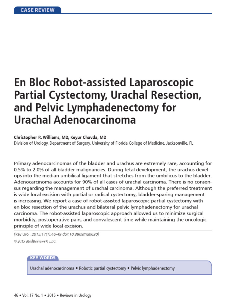 En Bloc Robot-Assisted Laparoscopic Partial Cystectomy, Urachal ...
