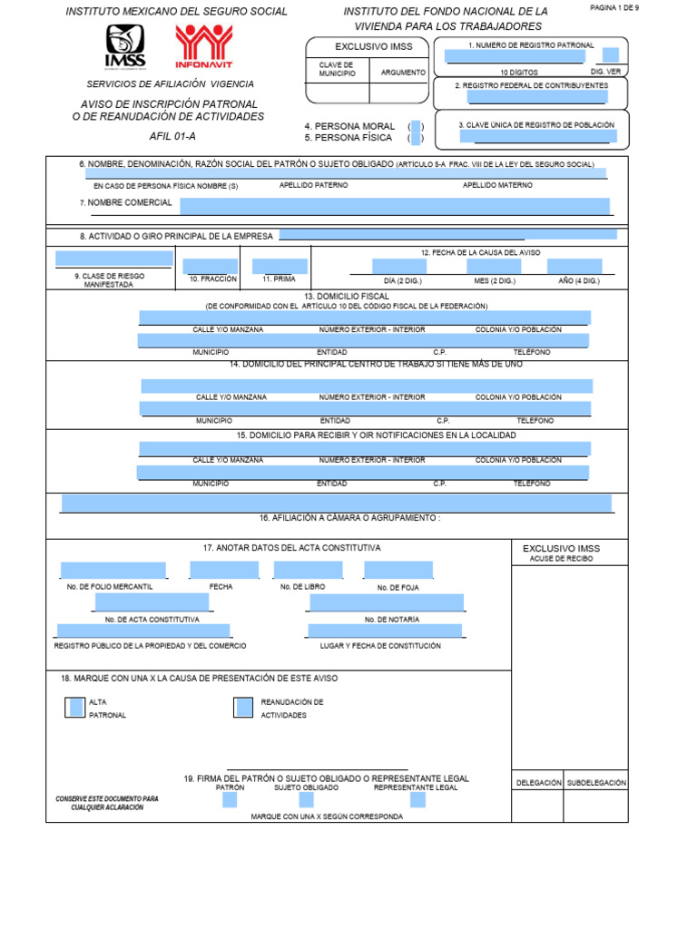 Aviso de Inscripción Patronal o de Reanudación de Actividades Infonavit ... Aviso de Inscripción Patronal o de Reanudación de Actividades Infonavit ...