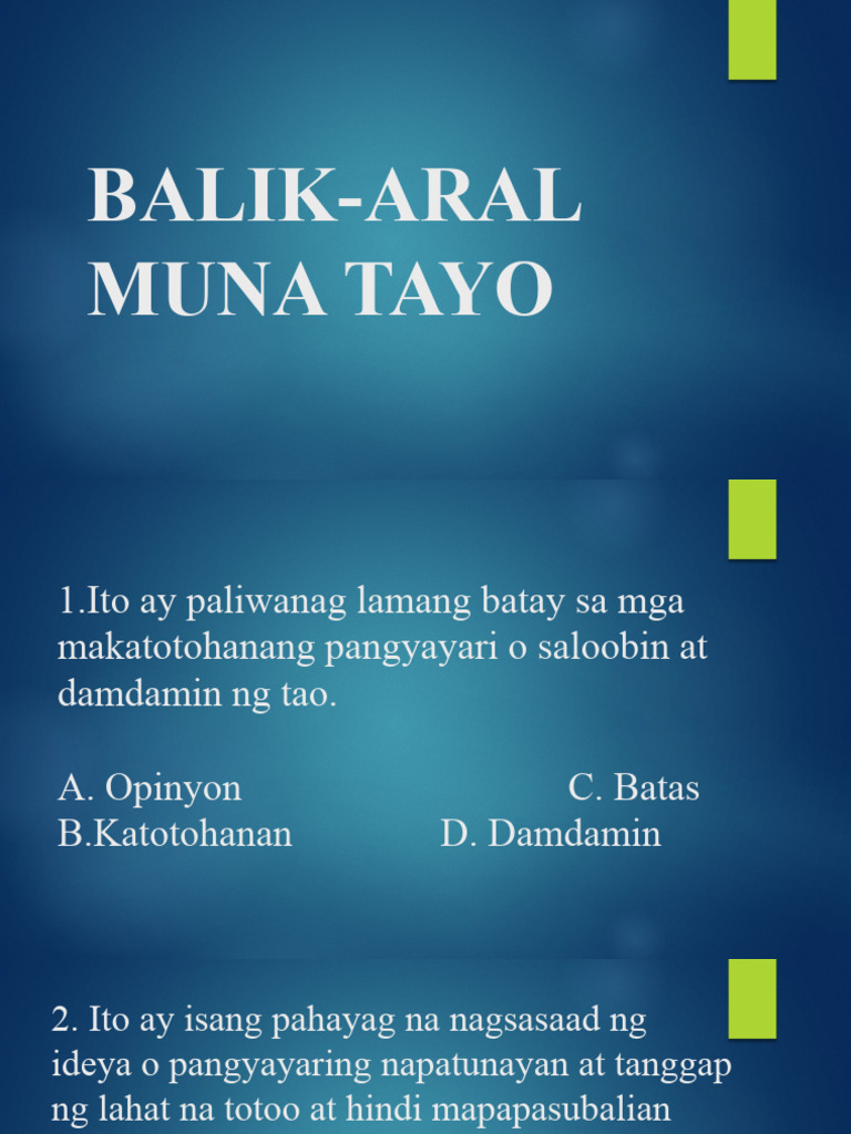 Quiz Muna For Niyebeng Itim | PDF Quiz Muna For Niyebeng Itim | PDF