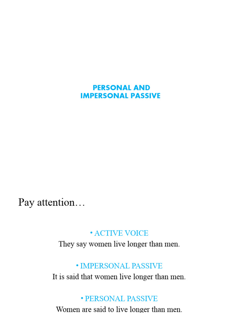 Personal vs. Impersonal Passive Voice | PDF | Self-Improvement