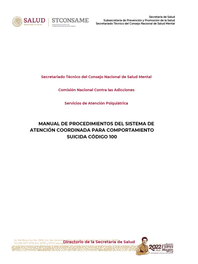 Manual de Procedimientos C Digo 100 | PDF | Suicidio | Medicina