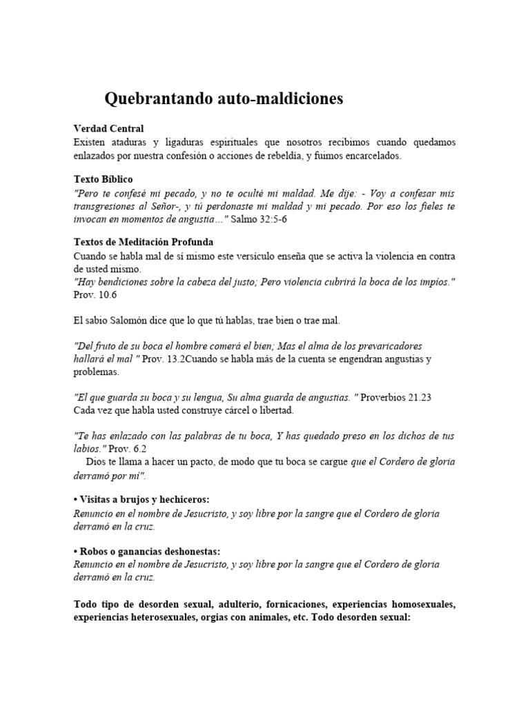 Quebrantando Auto - Maldiciones | Descargar gratis PDF | Jesús | Pecado