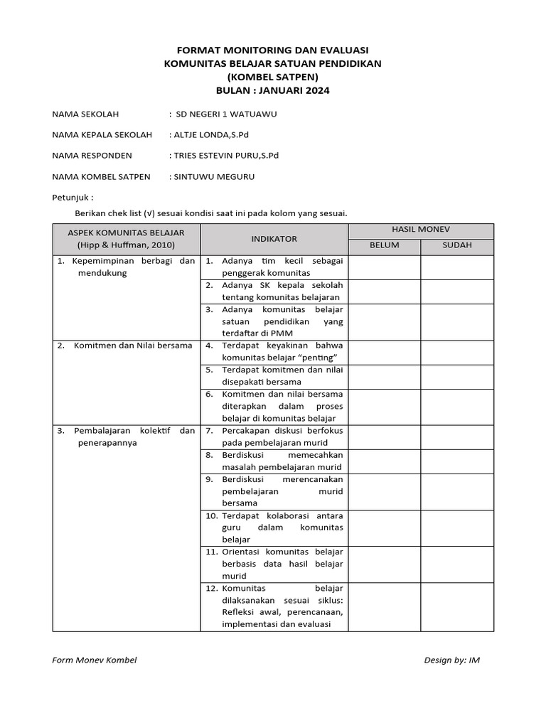 Format Monitoring Dan Evaluasi Kombel | PDF