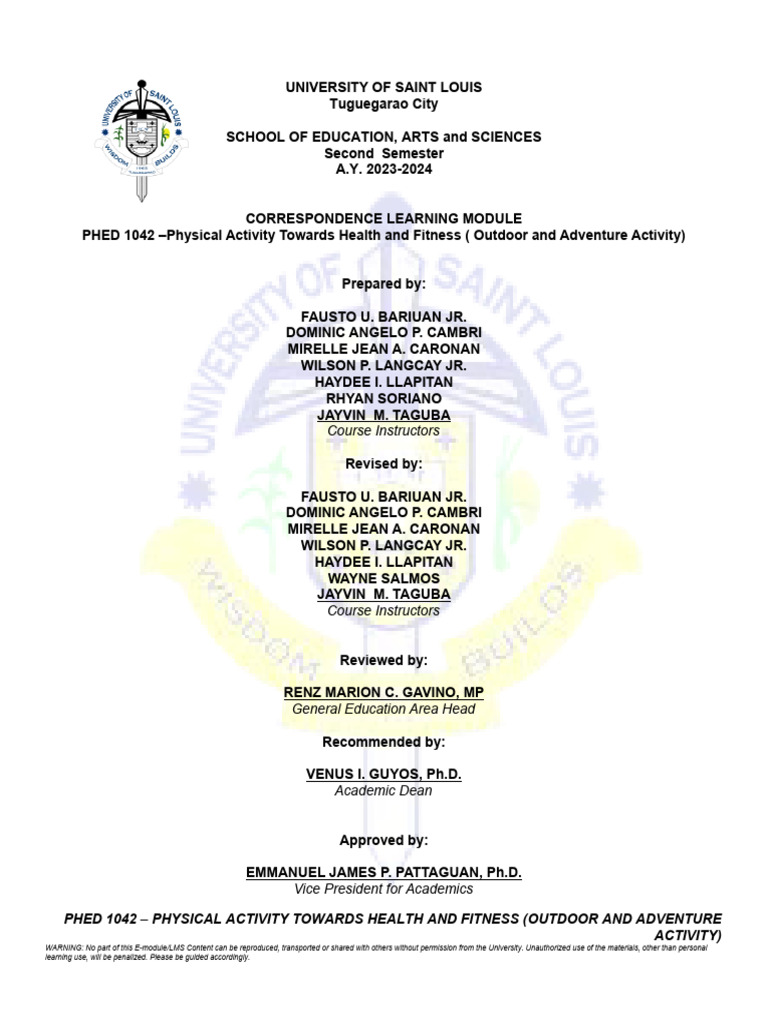 Phed 1042 Week 1 and 2 | PDF