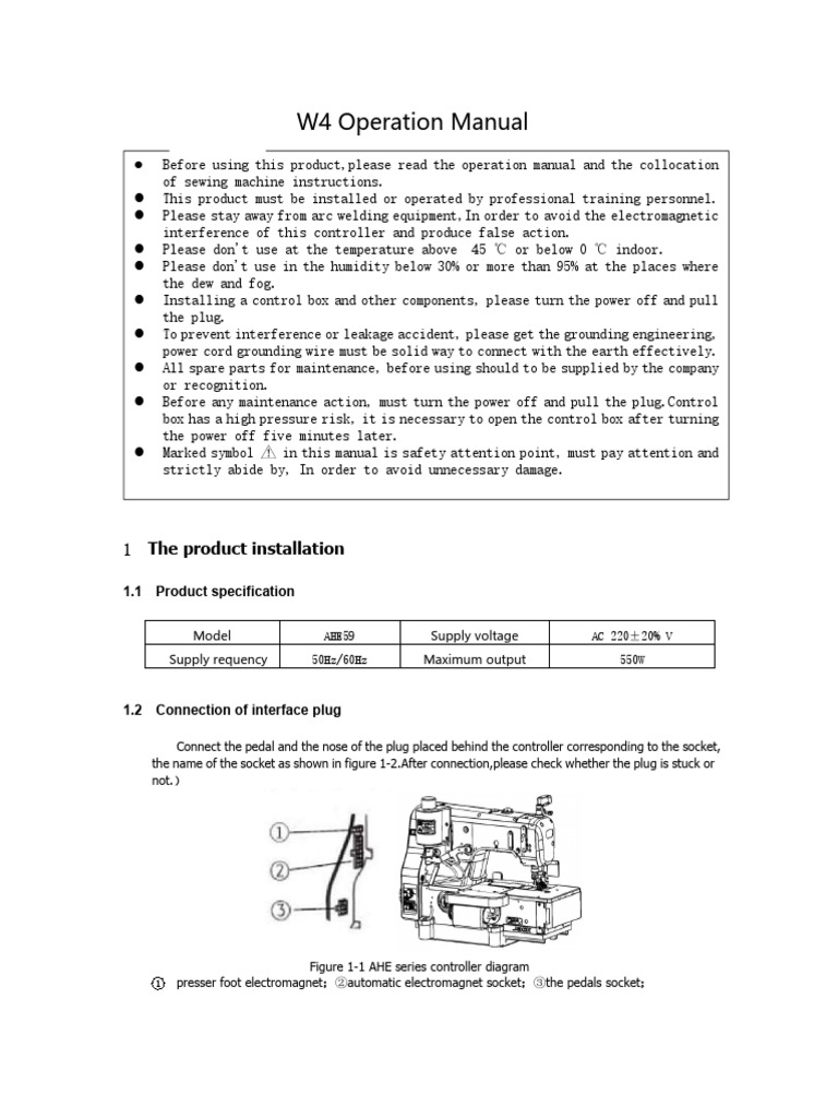W4-UT Electric Control Manual | PDF | Sewing Machine | Electrical Connector