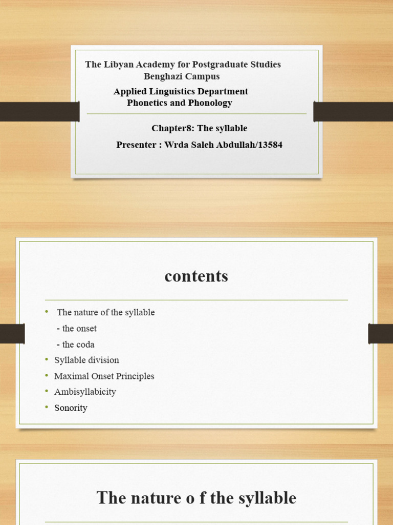 Presentation Phonetics (The Syllable) | PDF | Syllable | Consonant