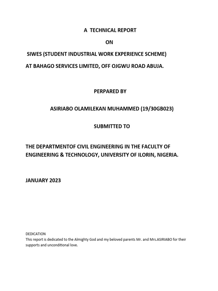 Civil Engineering SIWES Report | PDF | Technology & Engineering