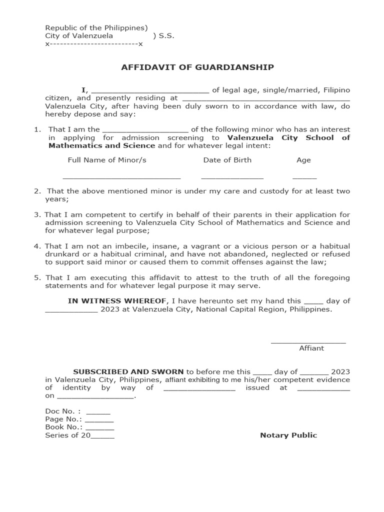 Affidavit of Guardianship | PDF