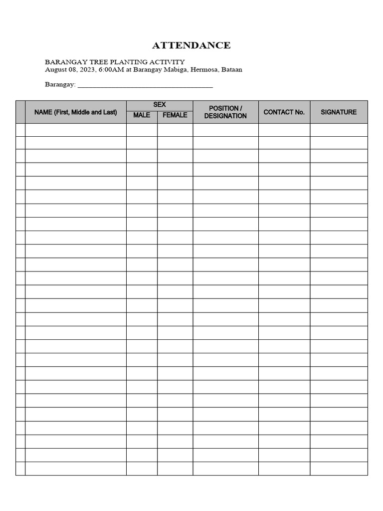 ATTENDANCE Barangay Tree Planting | PDF