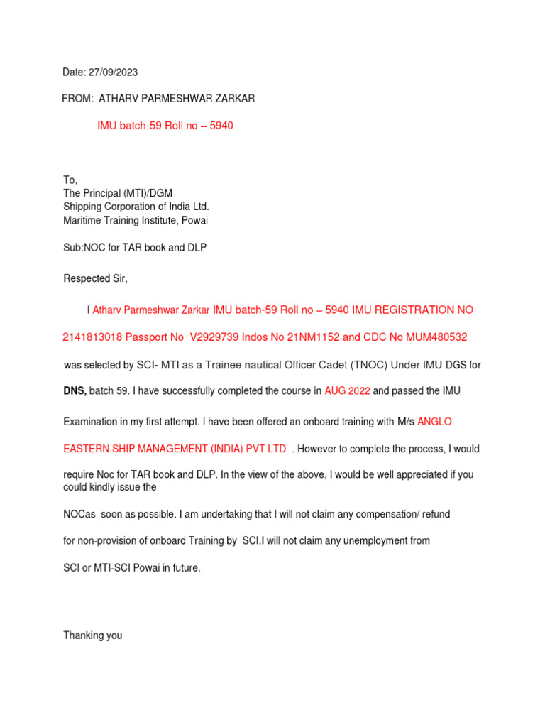 NOC Request for TAR Book and DLP | PDF | Business | Finance & Money Management