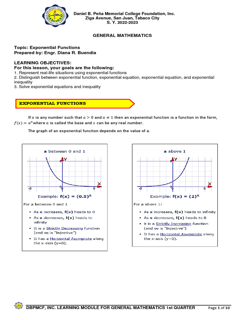 Exponential Functions Pdf Exponentiation Equations 6251