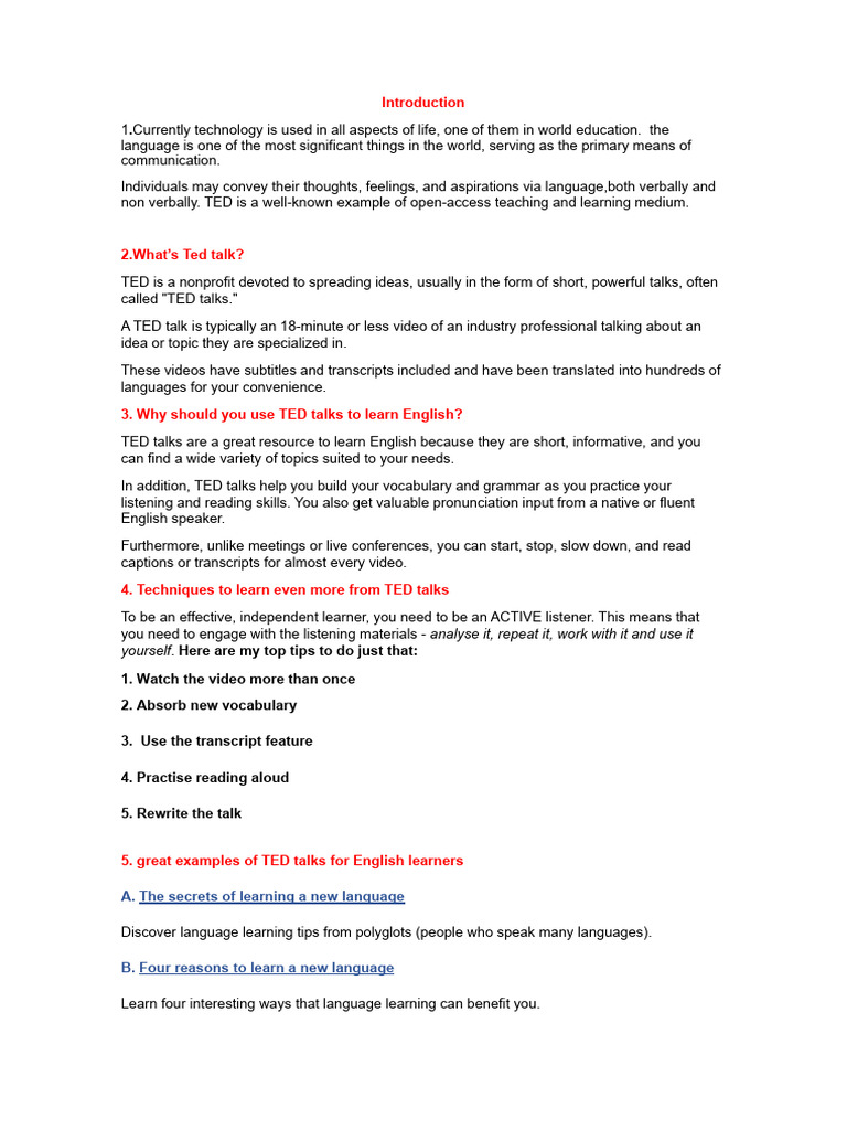 What is a TED talk | PDF | English Language | Learning