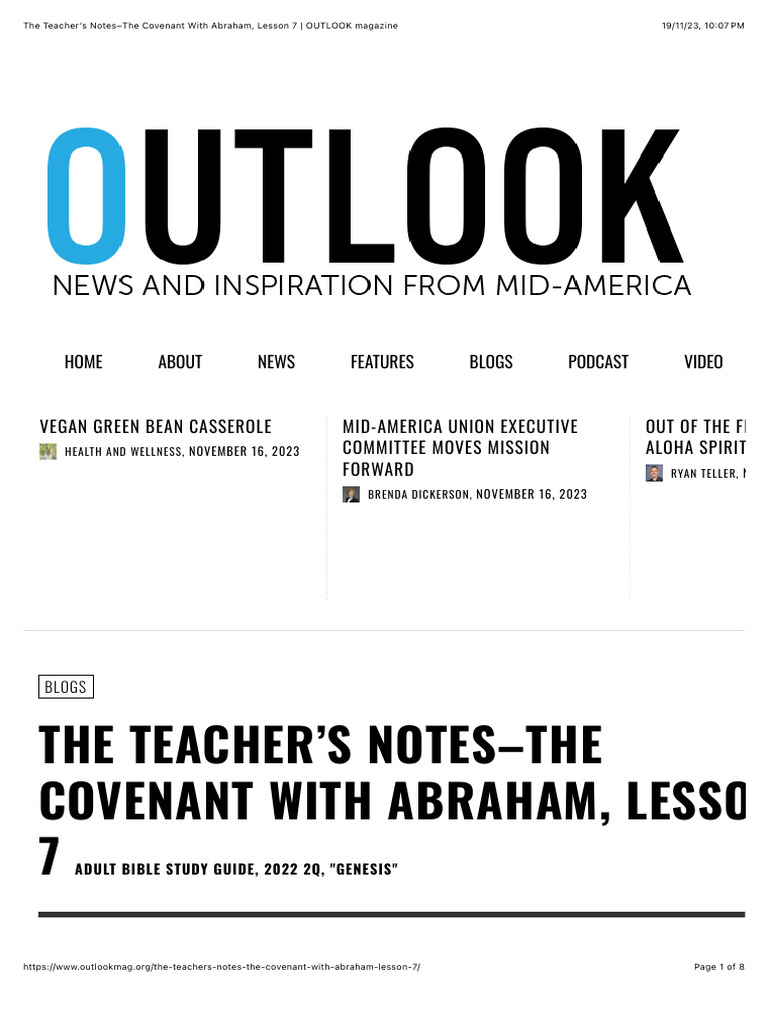 The Teacher's Notes-The Covenant With Abraham, Lesson 7 - OUTLOOK ...