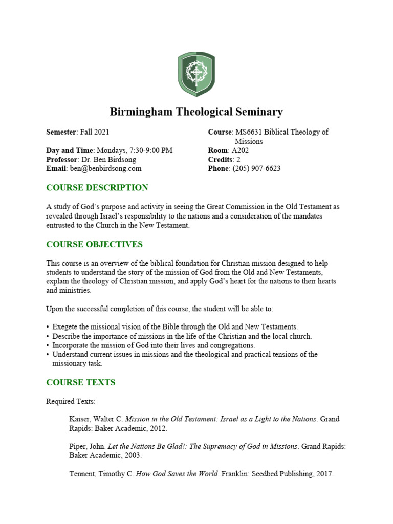 Biblical Theology of Missions Syllabus Birdsong | PDF | Bible ...