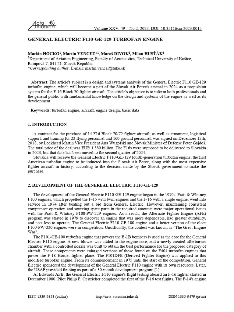 F110-GE-129 Engine Overview and Specs | PDF