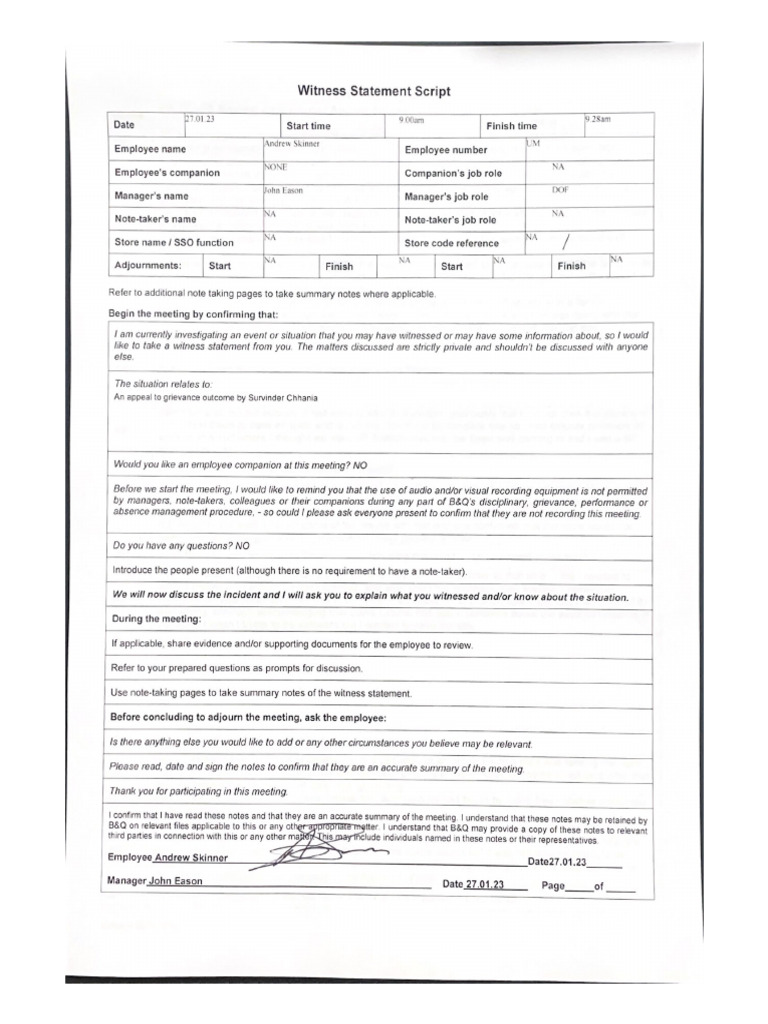 Witness Statement Script | PDF