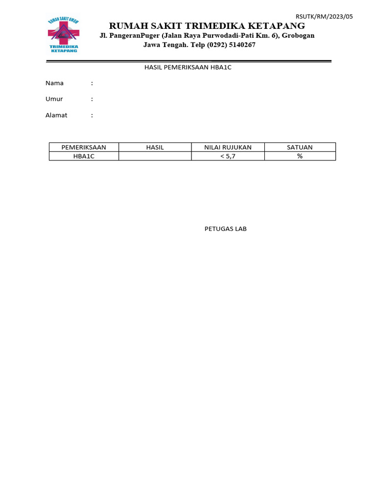 Hasil Pemeriksaan HBA1C Rumah Sakit | PDF | Sains & Matematika