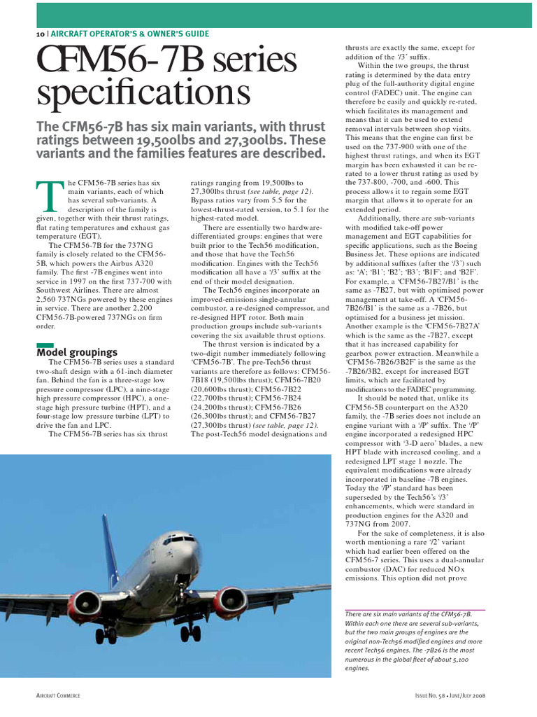 Issue58 CFM56 7B Specs | PDF | Rotating Machines | Gas Technologies