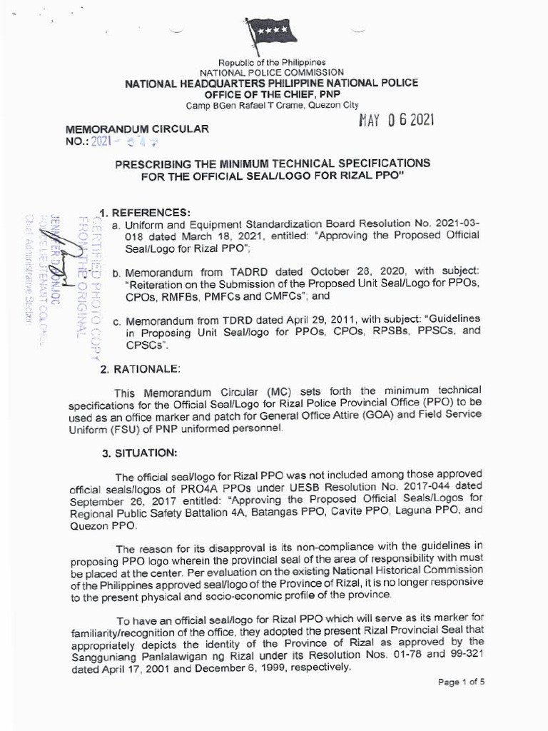 PNP Memorandum Circular No 2021 047 | PDF