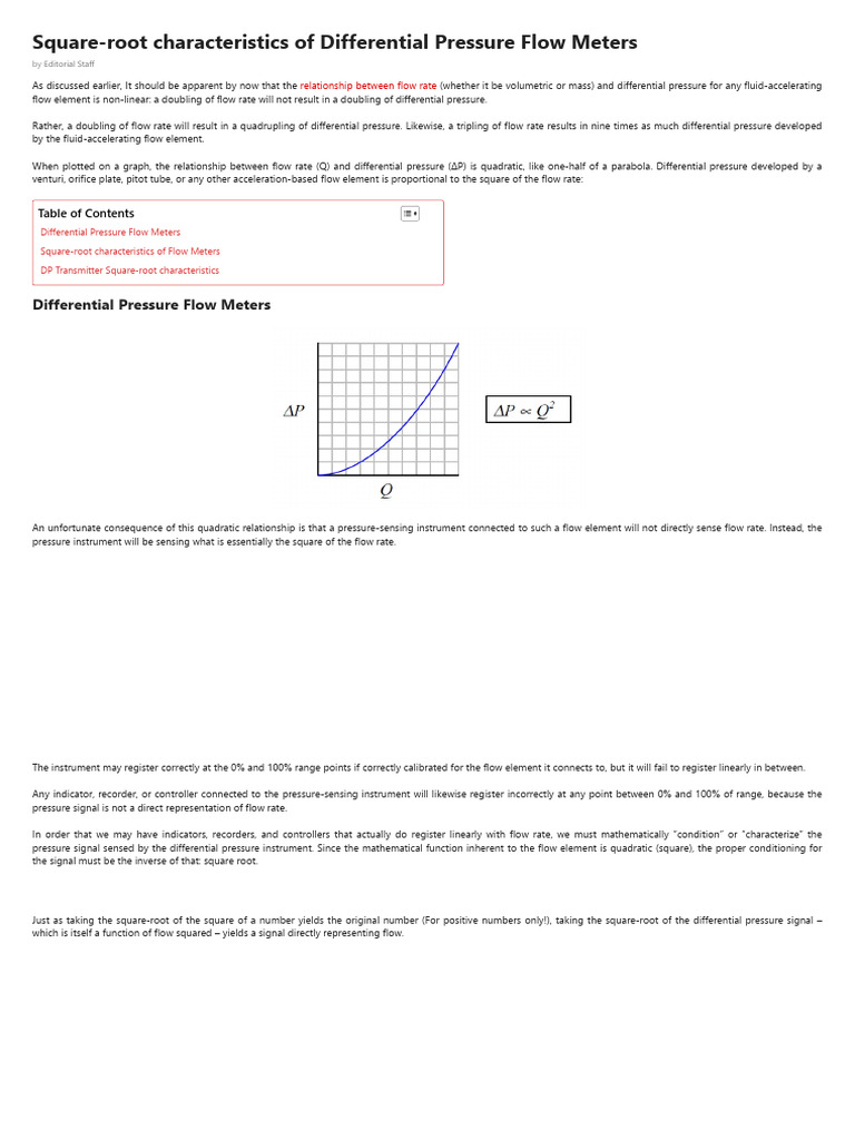 Square-Root Characteristics of Differential Pressure Flow Meters | PDF ...