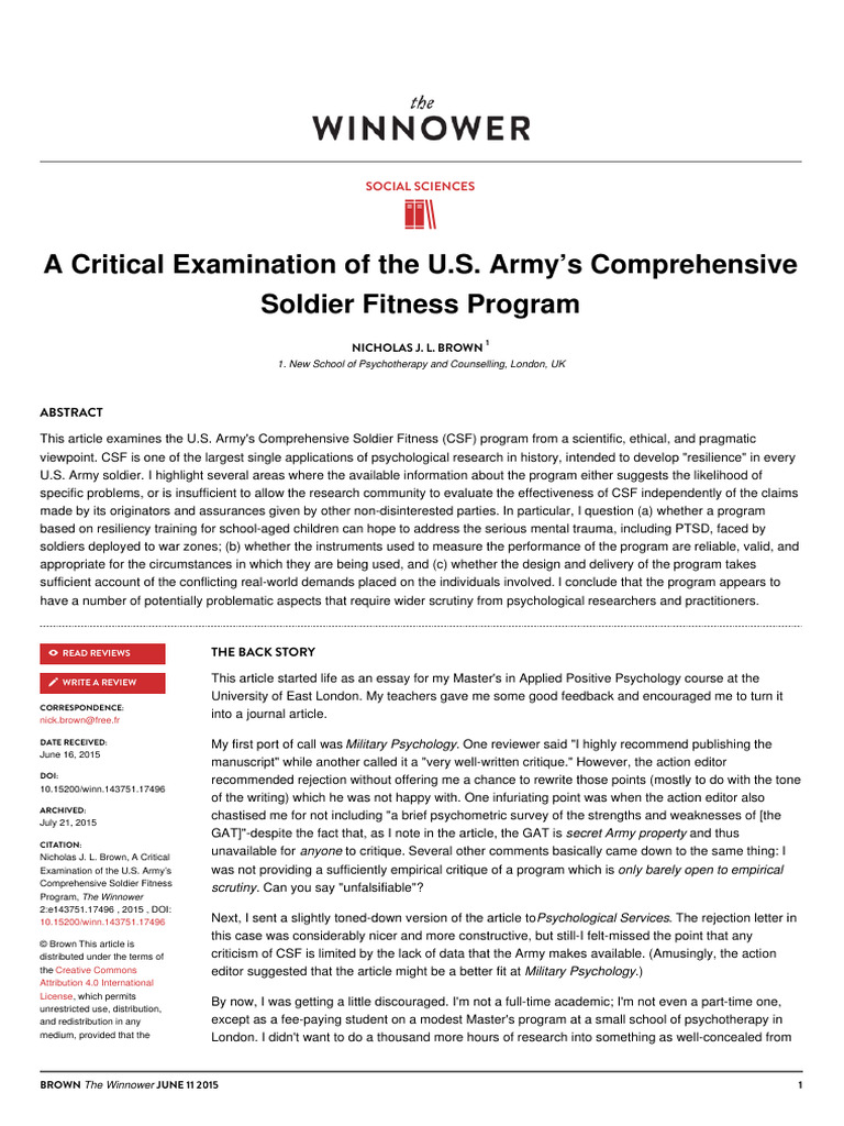 Brown - 2014 - A Critical Examination of The U.S. Army's Comprehensive ...