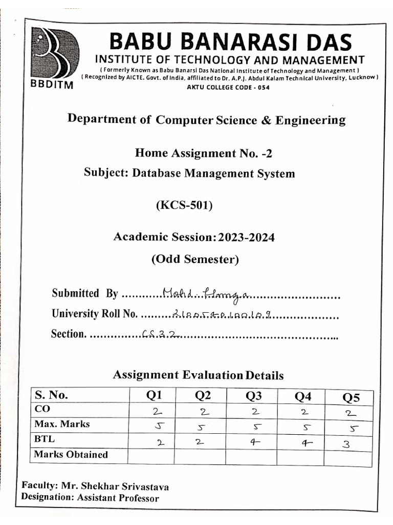 DBMS A2 | PDF