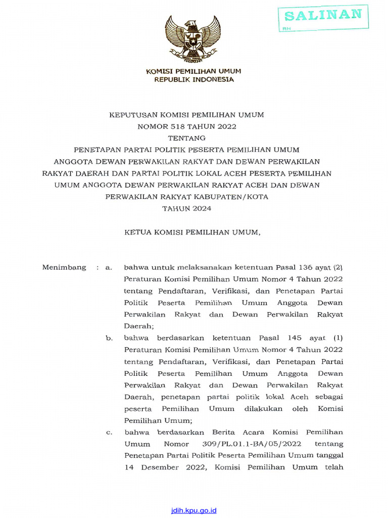 Partai Peserta Pemilu 2024 | PDF