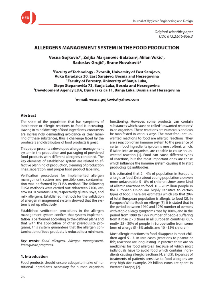 Allergens Management System in The Food Production | PDF | Allergy ...