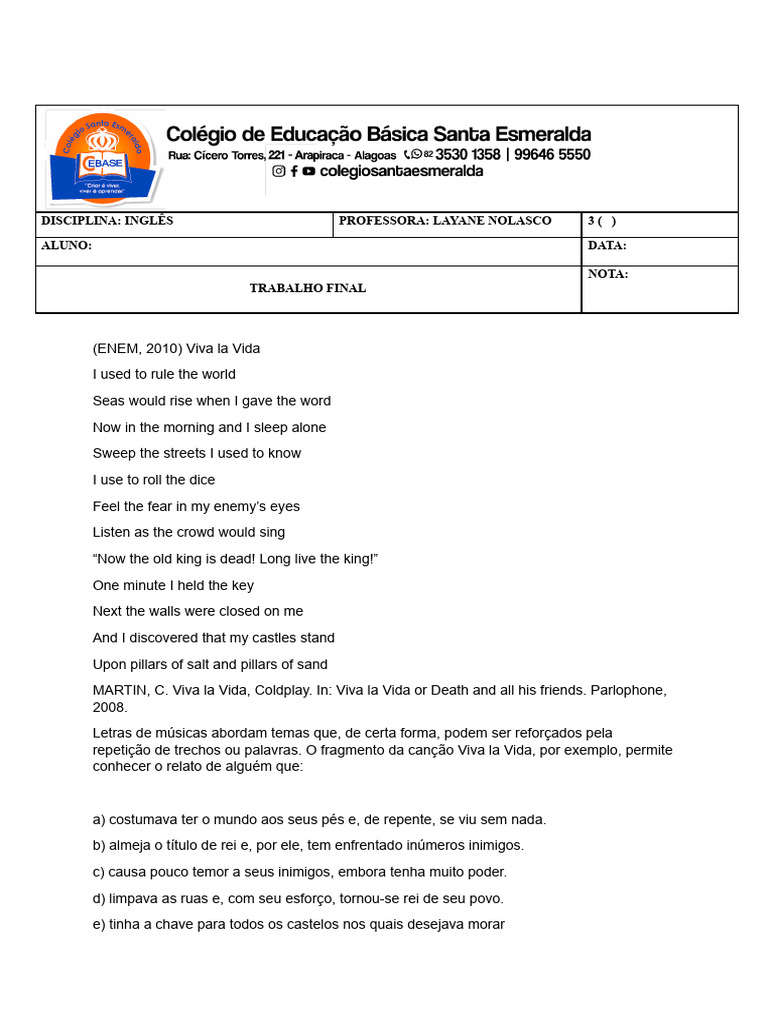 Trabalho B. 3ANO | PDF